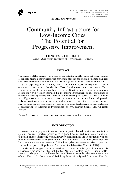 (PDF) Community Infrastructure for Low-Income Cities: The Potential for ...