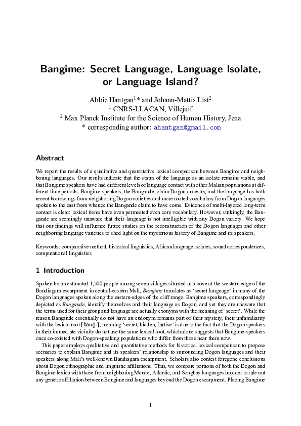 (PDF) Bangime: Secret Language, Language Isolate, or Language Island