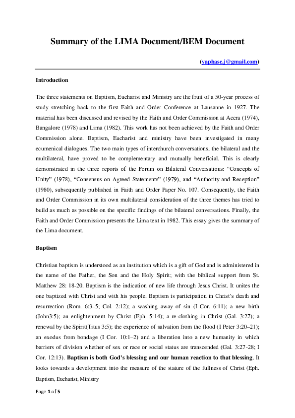 (PDF) Summary of the LIMA Document/BEM Document