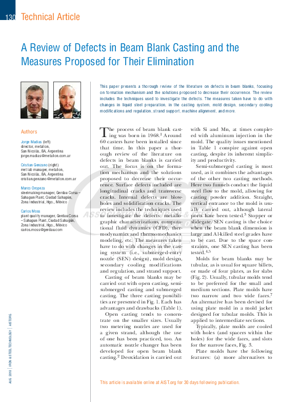 (PDF) A review of defects in beam blank casting and the measures ...