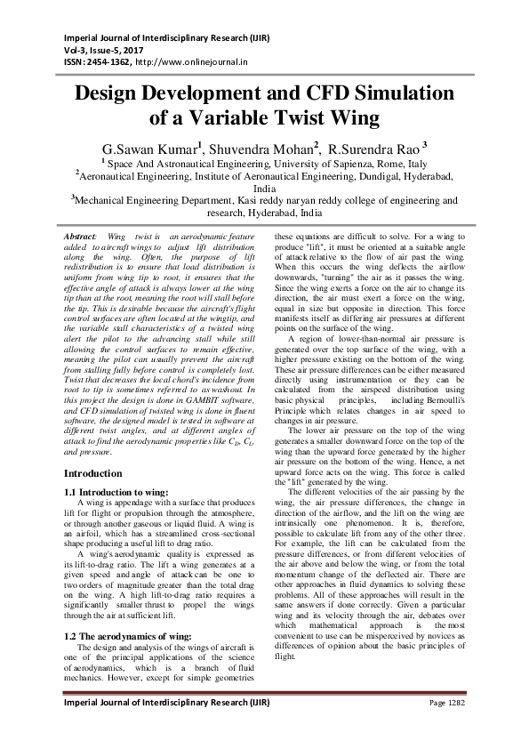 (PDF) DESIGN DEVELOPMENT AND CFD SIMULATION OF VARIABLE TWIST WING.pdf