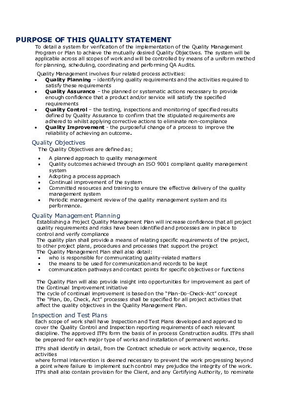 (DOC) PURPOSE OF THIS QUALITY STATEMENT