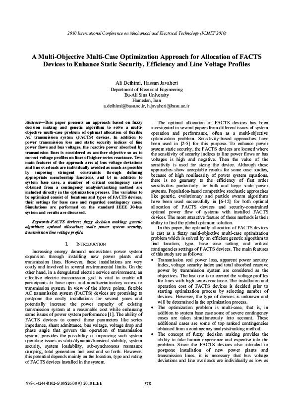 (PDF) A multi-objective multi-case optimization approach for allocation of FACTS devices to ...