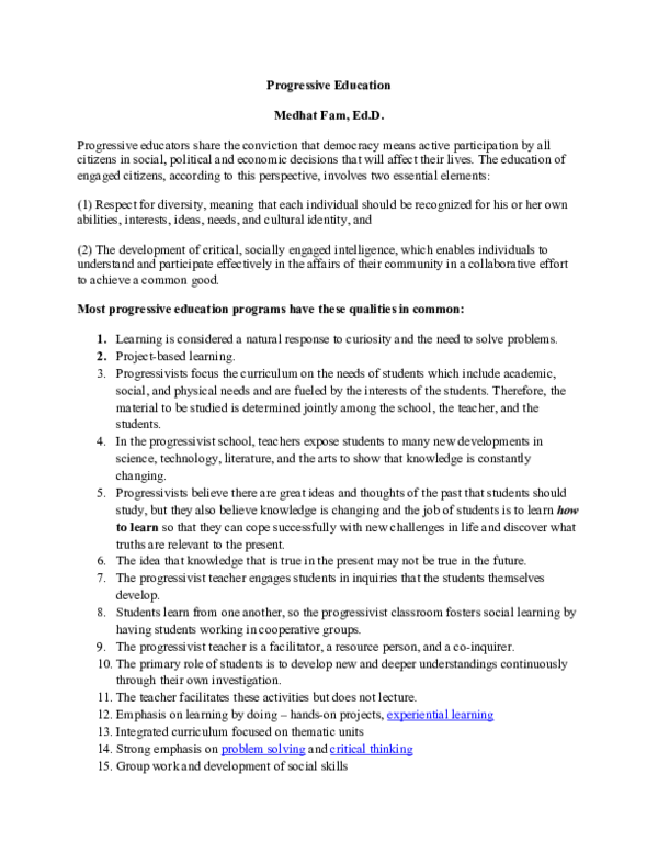 (PDF) Progressive Education