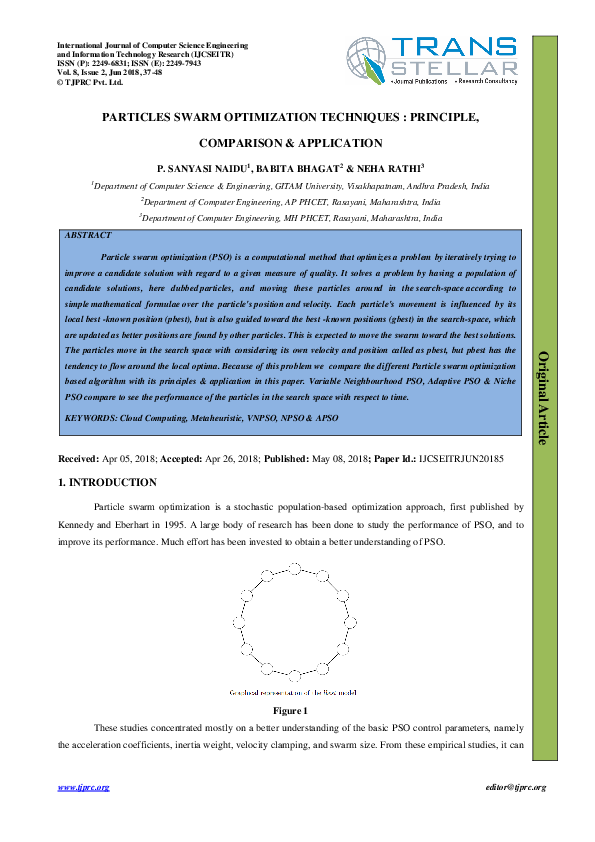 (PDF) PARTICLES SWARM OPTIMIZATION TECHNIQUES : PRINCIPLE, COMPARISON & APPLICATION