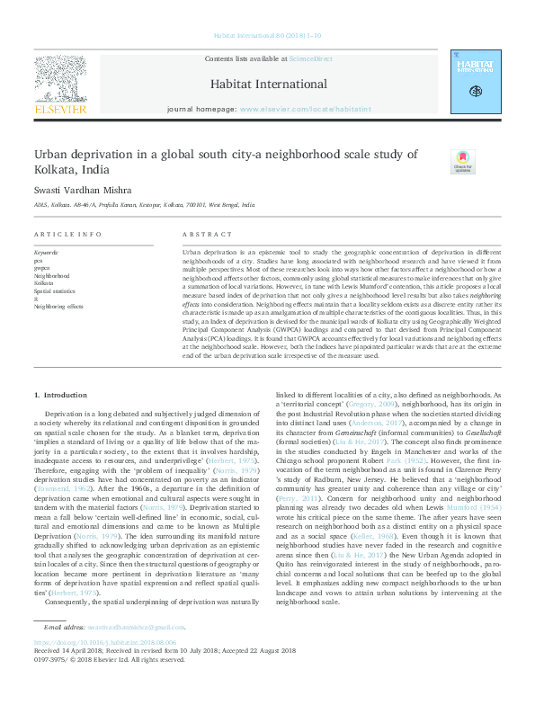 (PDF) Urban deprivation in a global south city-a neighborhood scale ...