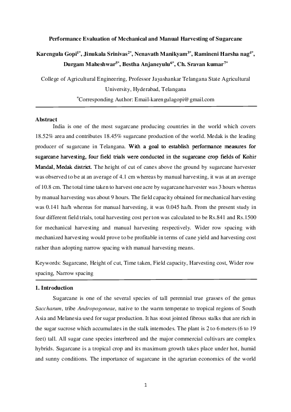 (DOC) performance evaluation of manual and mechanical harvesting of ...