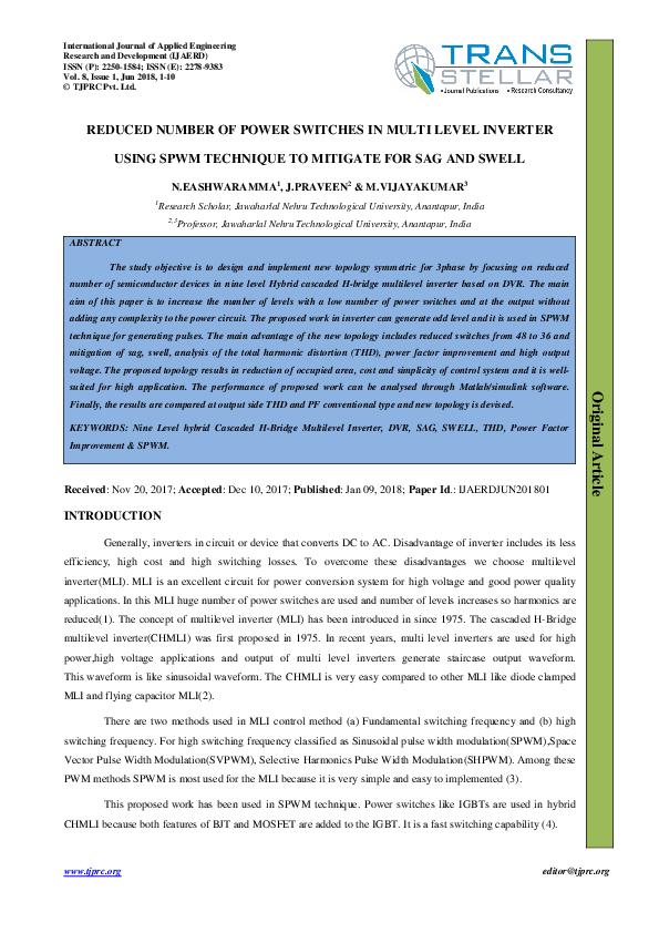 Pdf Reduced Number Of Power Switches In Multi Level Inverter Using Spwm Technique To Mitigate