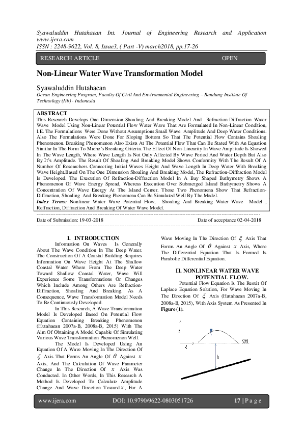 Pdf Non Linear Water Wave Transformation Model