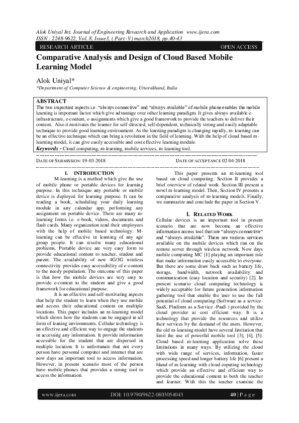 (PDF) Comparative Analysis and Design of Cloud Based Mobile Learning Model