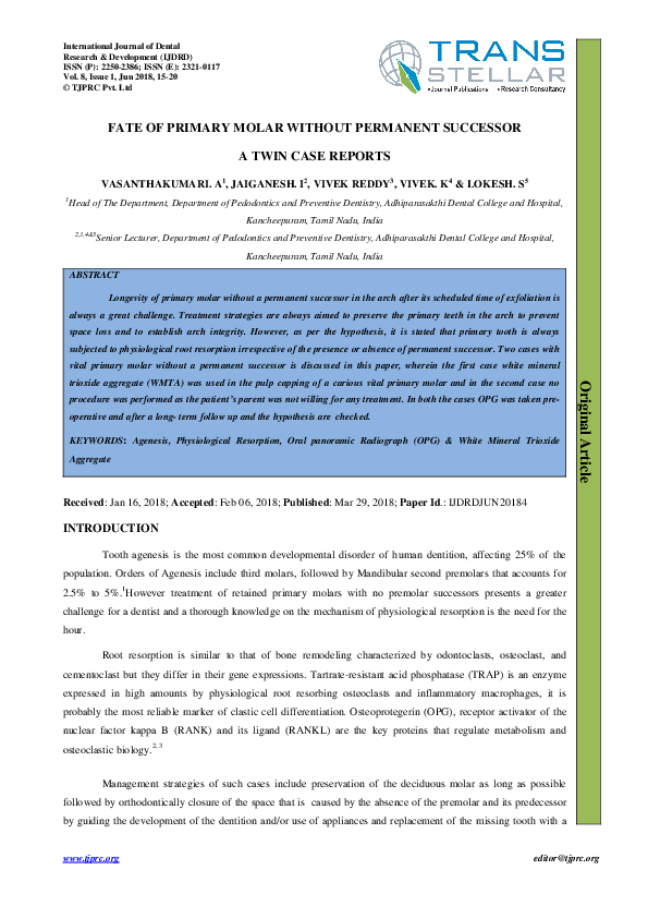 (PDF) Endodontic Treatment of Infected Lower Primary Second Molar with ...