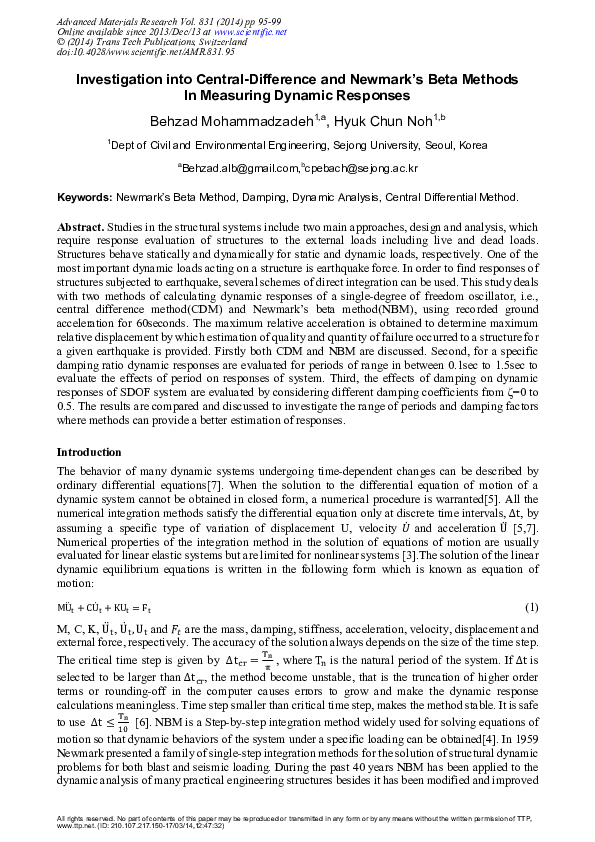 (PDF) Investigation into Central-Difference and Newmark’s Beta Methods ...