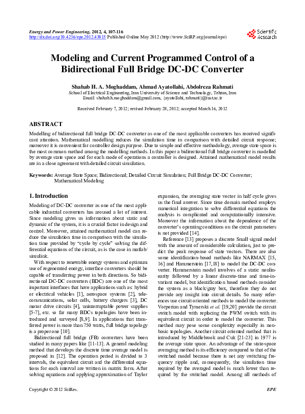 (PDF) Modeling and Current Programmed Control of a Bidirectional Full Bridge DC-DC Converter