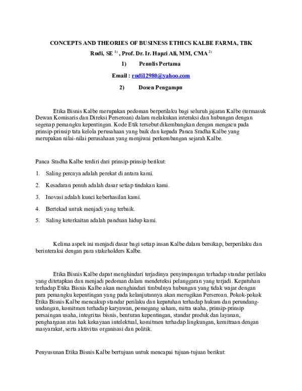 (DOC) 1, BE & GG, Rudi, Hapzi Ali, Ethics and Business Concept and Theory, Universitas Mercu ...