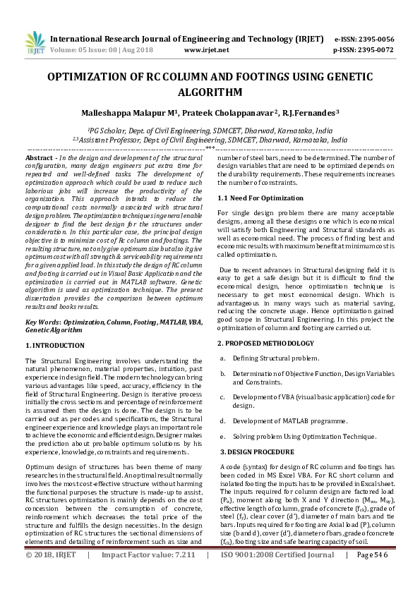 (PDF) IRJET- OPTIMIZATION OF RC COLUMN AND FOOTINGS USING GENETIC ALGORITHM