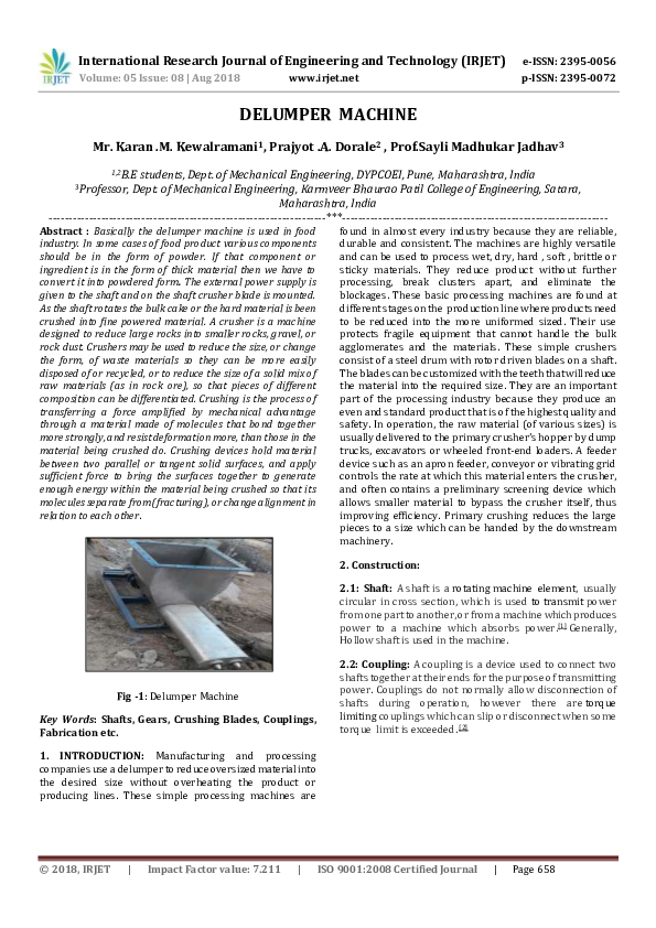 (PDF) IRJET- DELUMPER MACHINE
