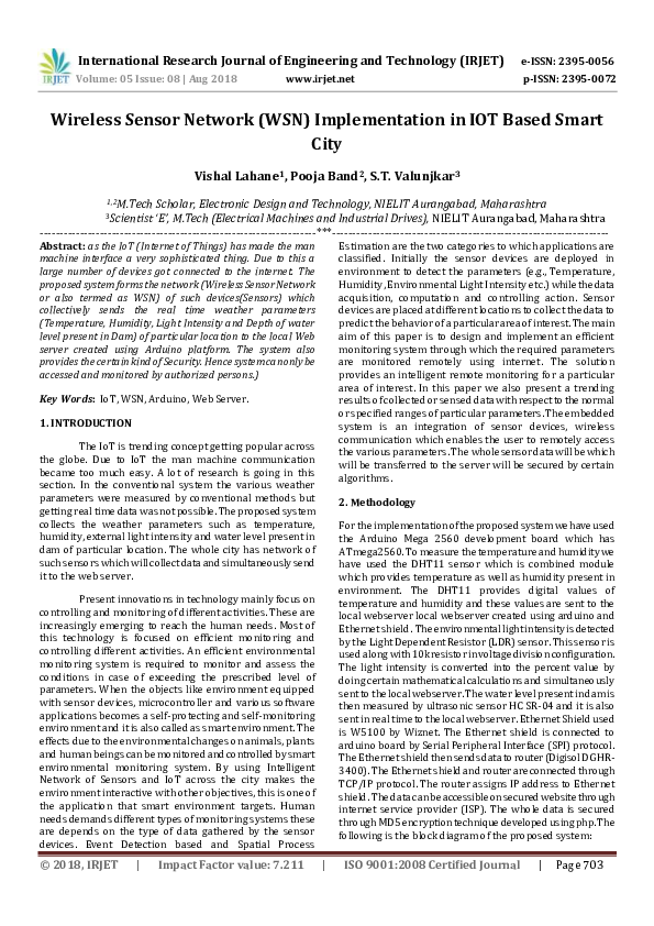 Pdf Irjet Wireless Sensor Network Wsn Implementation In Iot Based