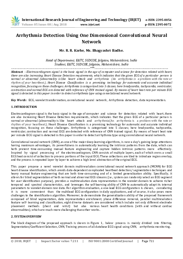 Pdf Irjet Arrhythmia Detection Using One Dimensional Convolutional Neural Network