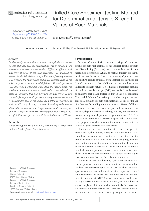(PDF) Drilled Core Specimen Testing Method for Determination of Tensile ...