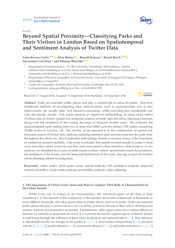 (PDF) Beyond Spatial Proximity—Classifying Parks and Their Visitors in ...