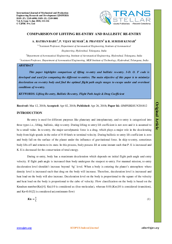 (PDF) COMPARISION OF LIFITING RE-ENTRY AND BALLISITC RE-ENTRY