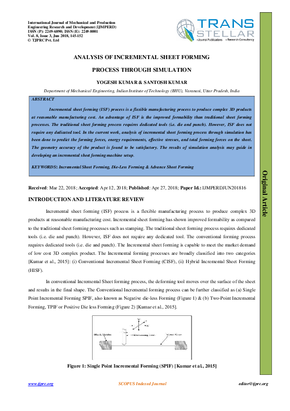 Pdf Analysis Of Incremental Sheet Forming Process Through Simulation