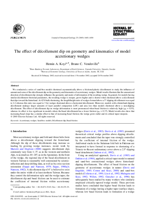 (PDF) The effect of décollement dip on geometry and kinematics of model ...