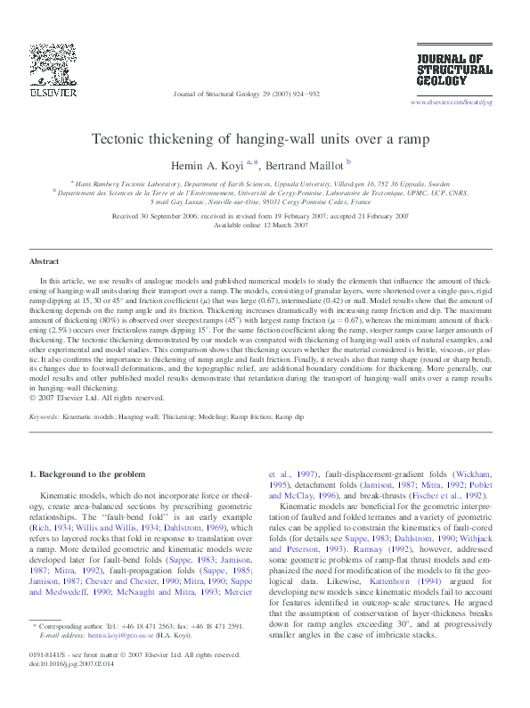 (PDF) Tectonic thickening of hanging-wall units over a ramp