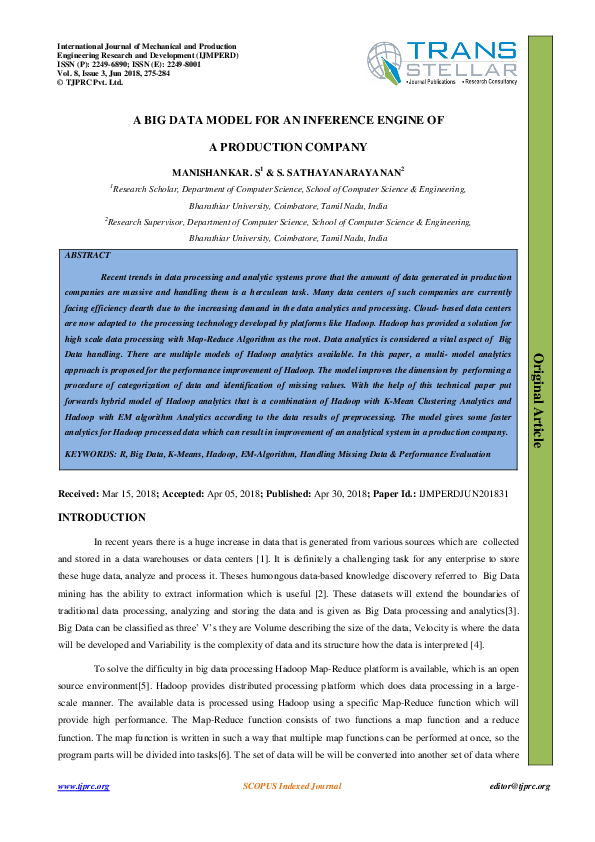 (PDF) A BIG DATA MODEL FOR AN INFERENCE ENGINE OF A PRODUCTION COMPANY