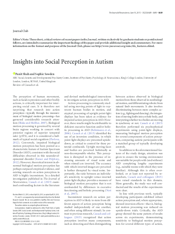 (PDF) Insights into Social Perception in Autism