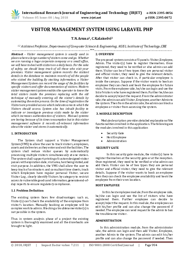 (PDF) IRJET- VISITOR MANAGEMENT SYSTEM USING LARAVEL PHP