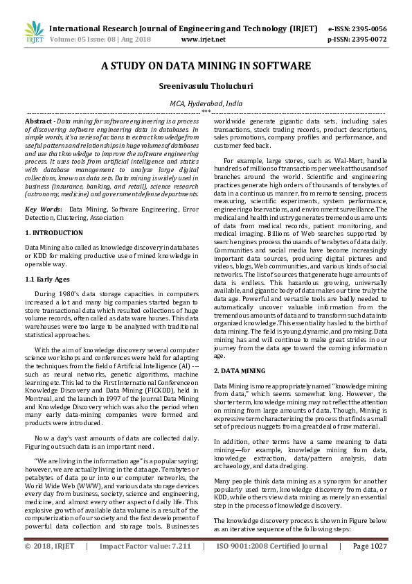 (PDF) IRJET- A STUDY ON DATA MINING IN SOFTWARE