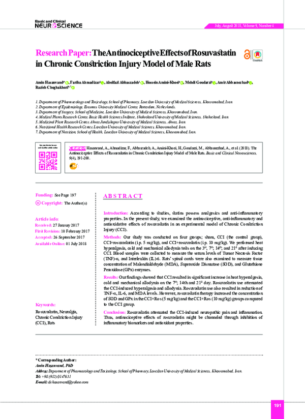 (PDF) The Antinociceptive Effects of Rosuvastatin in Chronic ...
