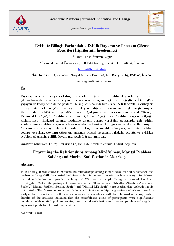 (PDF) Examining the Relationships Among Mindfulness, Marital Problem ...