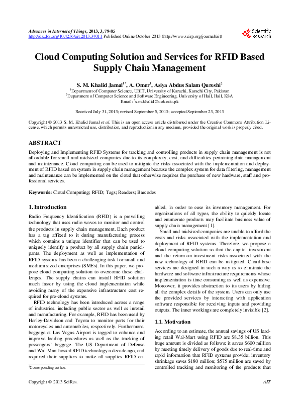 (PDF) Cloud Computing Solution and Services for RFID Based Supply Chain ...