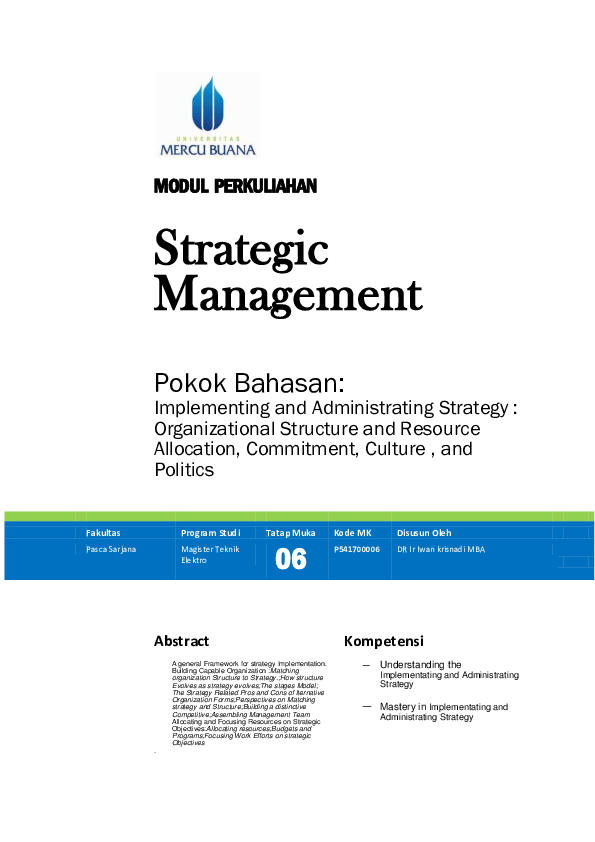 (PDF) MODULE 6 STRATEGIC MANAGEMENT