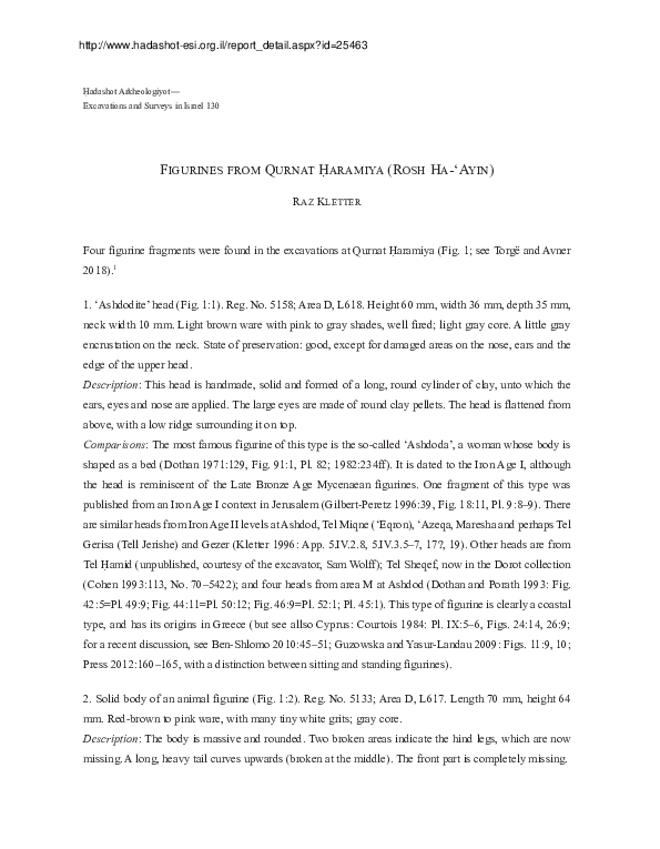 (PDF) 2018g: Figurines from Qurnat Haramiya (Rosh Ha-‘Ayin)