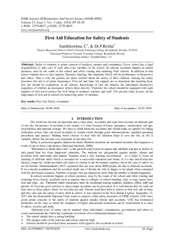 (PDF) First Aid Education for Safety of Students