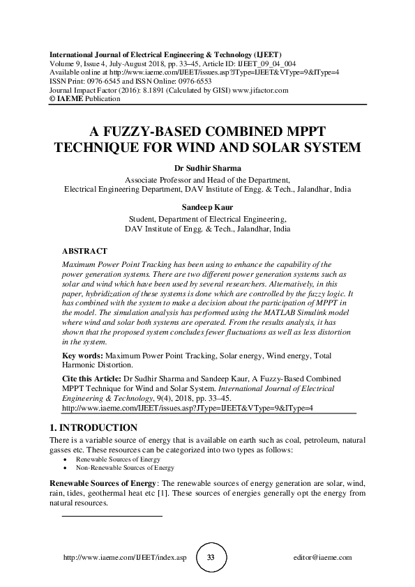 (PDF) A FUZZY-BASED COMBINED MPPT TECHNIQUE FOR WIND AND SOLAR SYSTEM