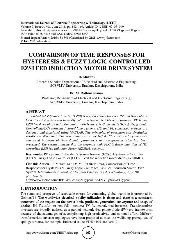 Pdf Comparison Of Time Responses For Hysteresis And Fuzzy Logic Controlled Ezsi Fed Induction