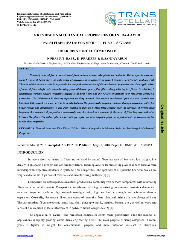 (PDF) A REVIEW ON MECHANICAL PROPERTIES OF INTRA-LAYER PALM FIBER ...