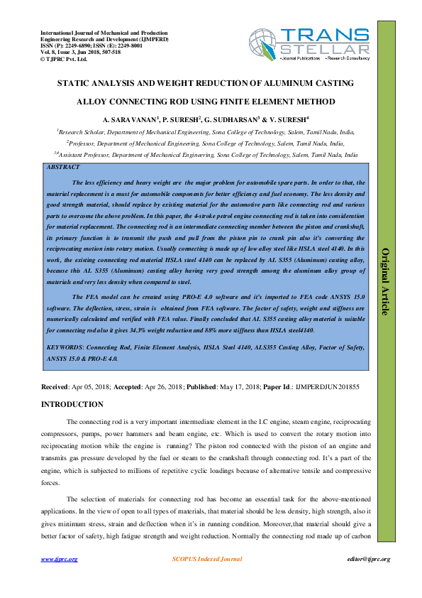 Pdf Static Analysis And Weight Reduction Of Aluminum Casting Alloy