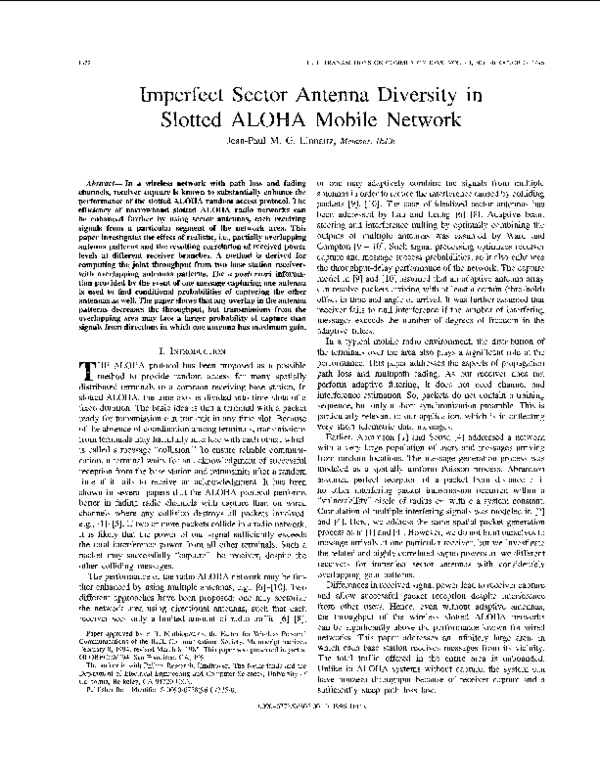 (PDF) Imperfect sector antenna diversity in slotted ALOHA mobile network