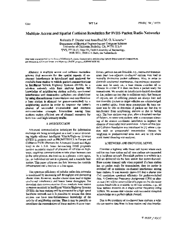 (PDF) Multiple access and spatial collision resolution for IVHS packet radio networks
