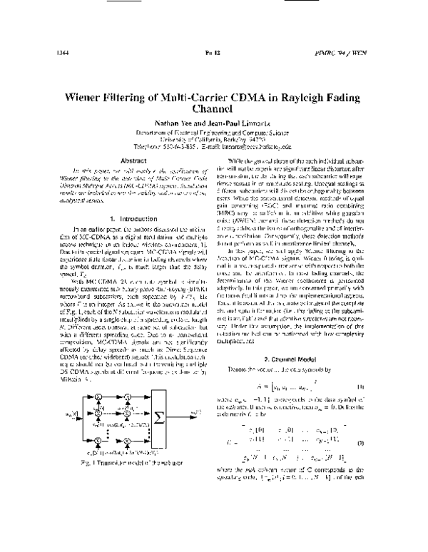 (PDF) Wiener filtering of multi-carrier CDMA in Rayleigh fading channel