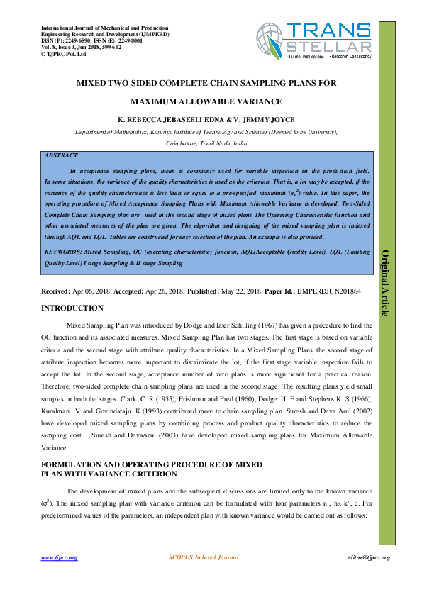 (PDF) MIXED TWO SIDED COMPLETE CHAIN SAMPLING PLANS FOR MAXIMUM ...