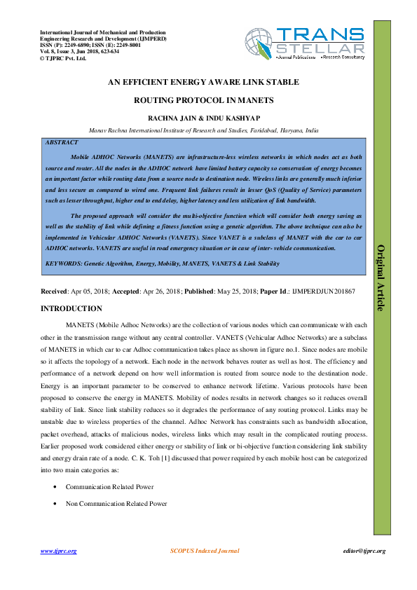 (PDF) AN EFFICIENT ENERGY AWARE LINK STABLE ROUTING PROTOCOL IN MANETS | TJPRC Publication ...