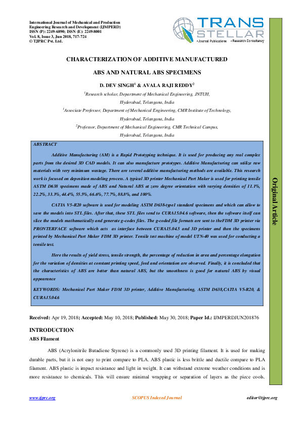 (PDF) CHARACTERIZATION OF ADDITIVE MANUFACTURED ABS AND NATURAL ABS ...