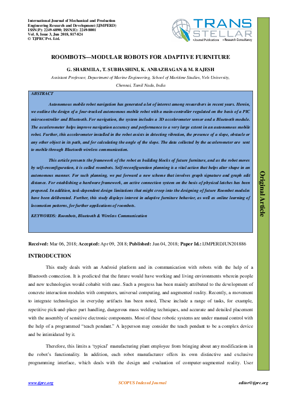 Pdf Roombots—modular Robots For Adaptive Furniture