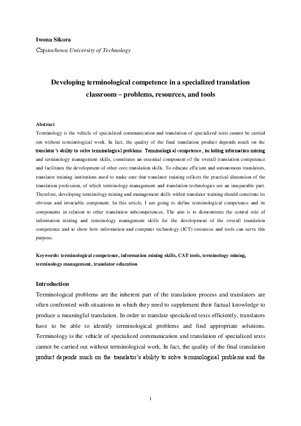 (PDF) Developing terminological competence in a specialized translation ...